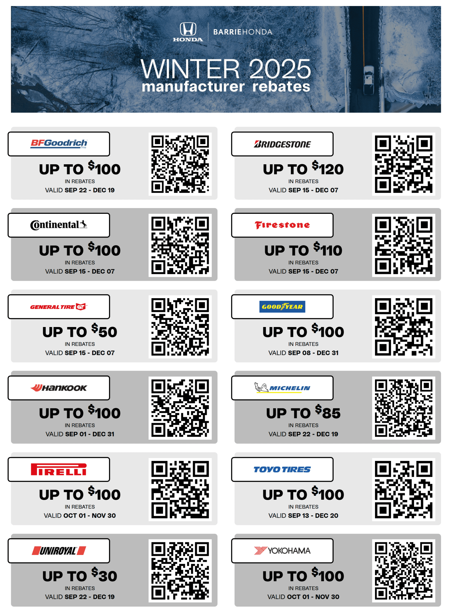 Tire Rebates - Barrie Honda